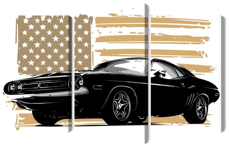 Vícedílný obraz Americké Svalové Auto S Pozadím Vlajky Usa Nedostatek Nedostatek Přírodní plátno 90x60