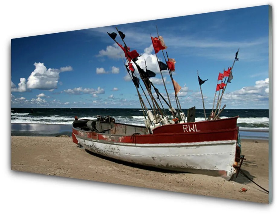 akrylový obraz Moře Pláž Loďka Krajina 125x50 cm