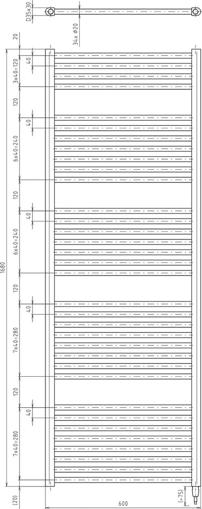 Aqualine DIRECT-E 600 x 1680 mm ILE66T elektrické otopné těleso 800 W bílá