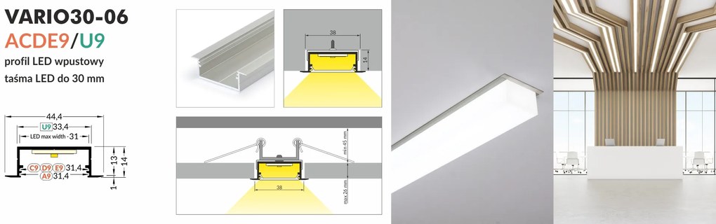 DANLUX LED profilové svítidlo přisazené/zavěšené/zapuštěné lineární 3m 9250lm Teplota světla: 3000K, Barva materiálu: Bílá, Typ montáže: Zavěšená