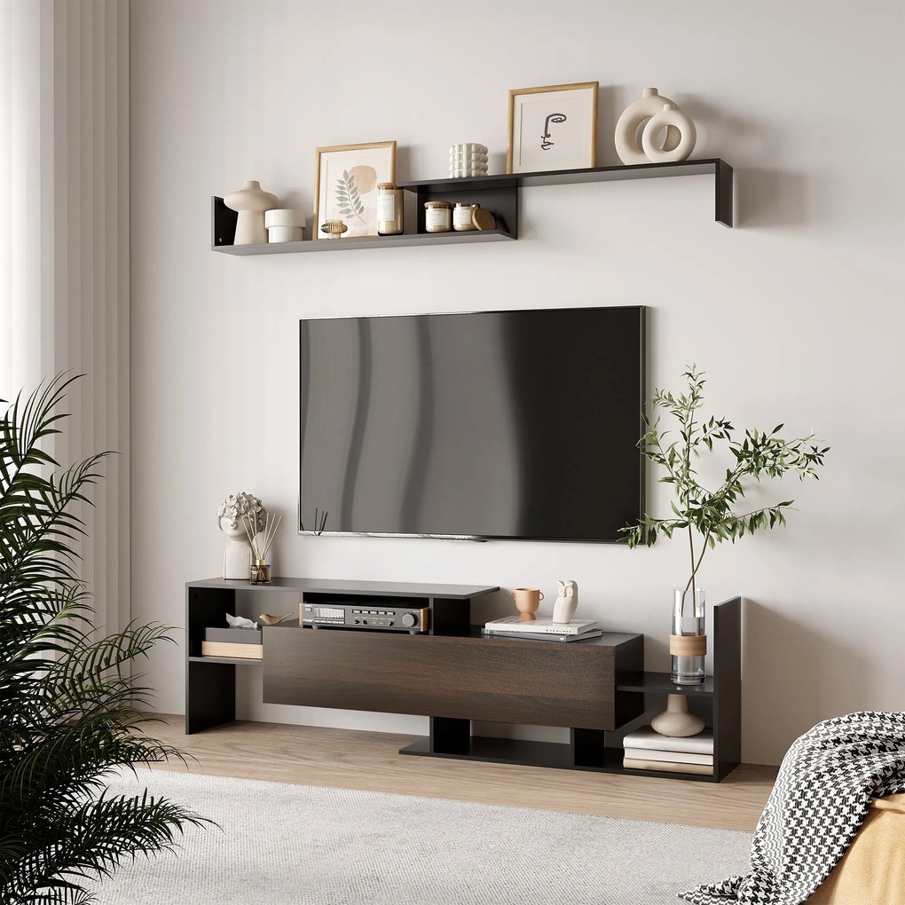 HOMCOM Sada nábytku do obývacího pokoje - Stojany na TV pro TV do 165 cm nebo konzole pro TV do 102 cm se stojanem na TV 153,6x25x42 cm a nástěnnou p…