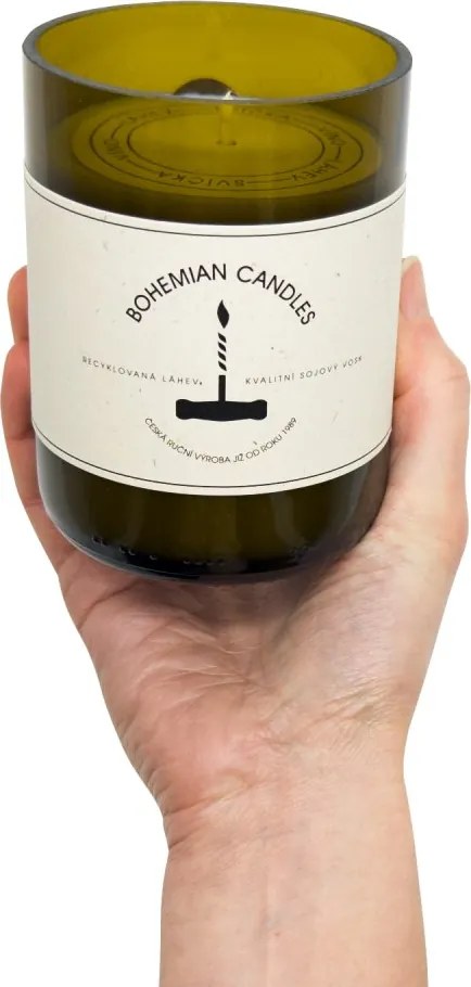 Sójová svíčka ve vinné lahvi Chardonnay – s vůní broskví a melounu, doba hoření 50 hodin, česká ruční výroba