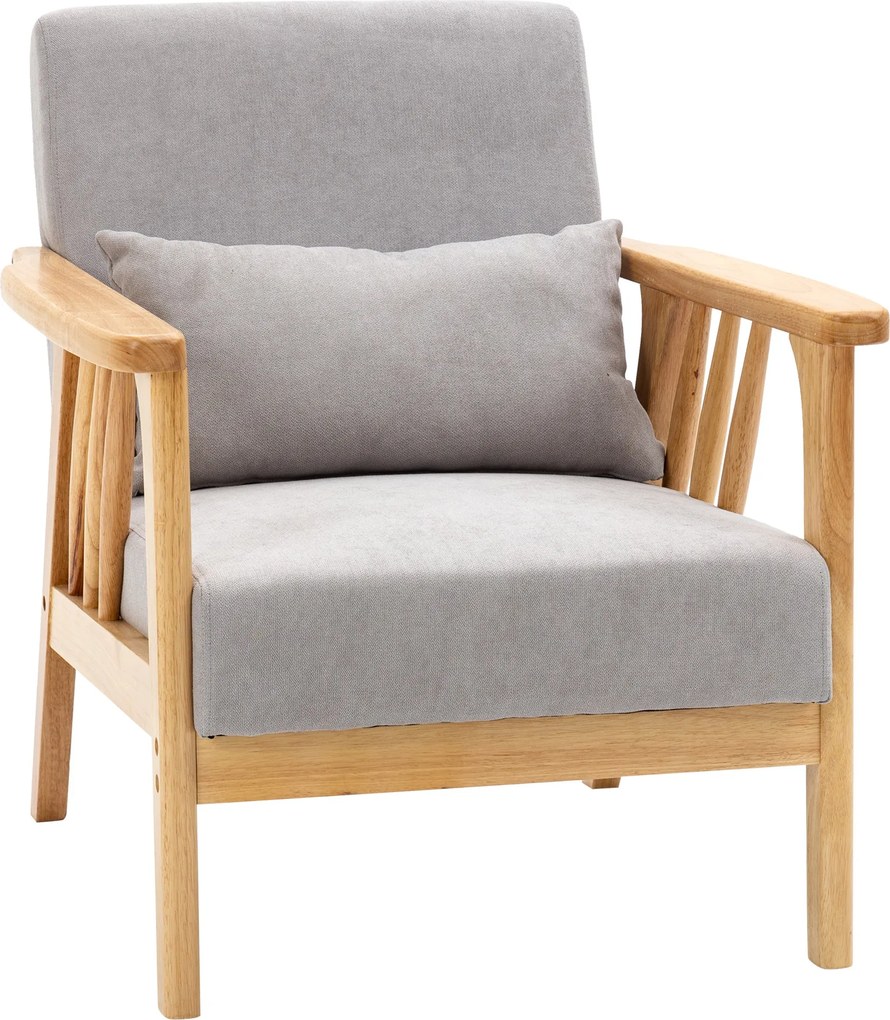 HOMCOM Moderní Křeslo s Sametovým Potahem a Dřevěným Rámem, Křeslo do Ložnice a Obývacího Pokoj s Extra Polštářem, 68x75x78cm, Šedé | Aosom