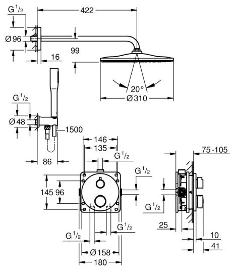 GROHE 34880000 - Podom. statická sprchová baterie GROHTHERM SMARTCONTROL chrom