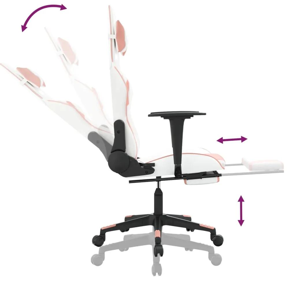 Herní židle s podnožkou bílá a růžová umělá kůže,  3143708