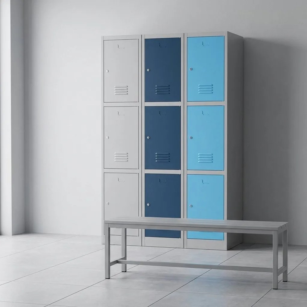 Kovová šatní skříňka - 3 boxy, 38 x 45 x 185 cm, cylindrický zámek, šedá - ral 7035