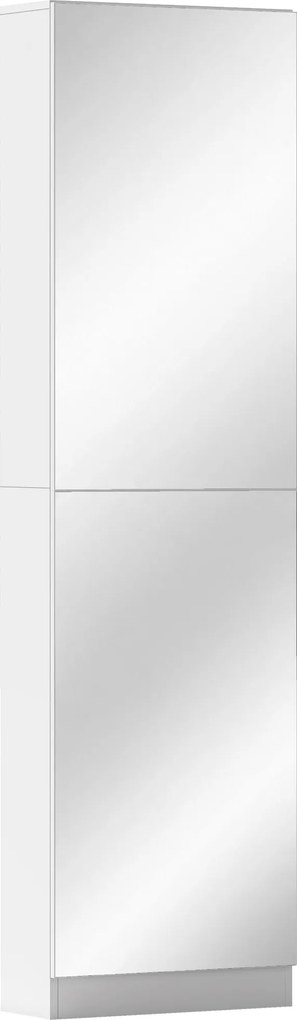 HOMCOM úzký úsporný botník s celozrcadlem, 5 textilních polic, otočné tlumené dveře, pojme 12 párů, 50 x 20 x 180 cm, bílý
