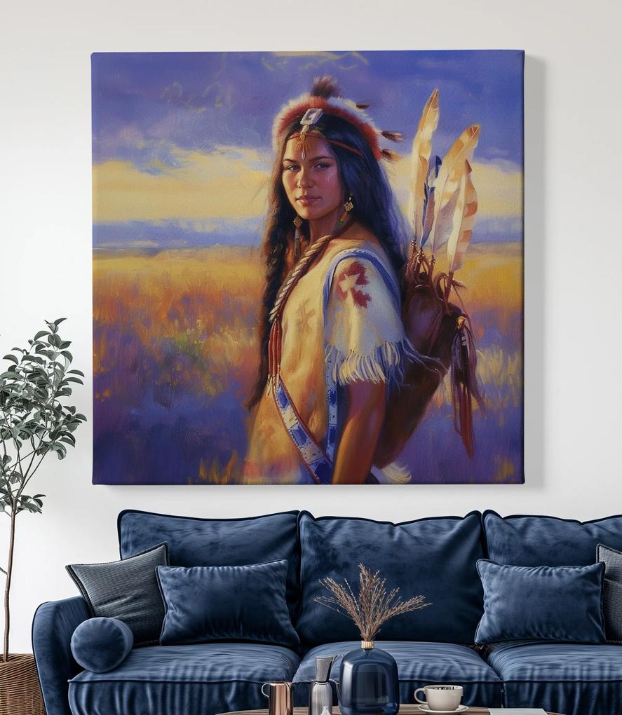 Obraz na plátně - Indiánská žena Plamenná duše FeelHappy.cz Velikost obrazu: 120 x 120 cm