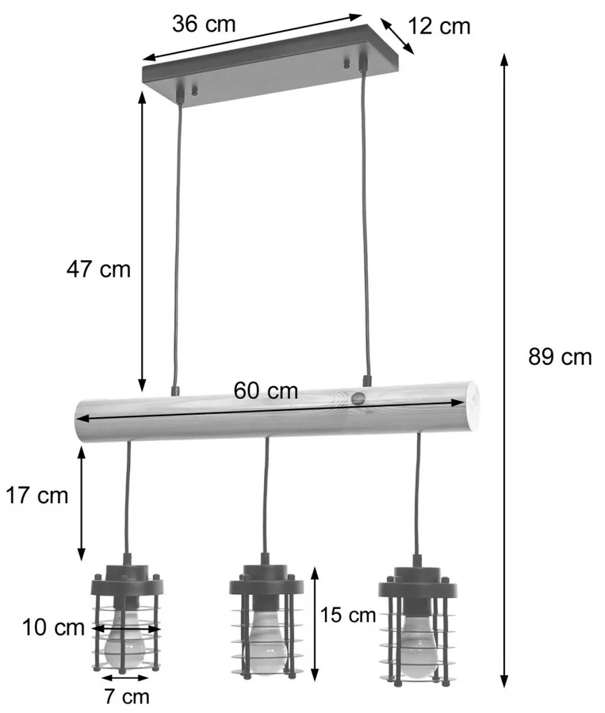Závěsné svítidlo H82 industrial, klietka 3 74208 - kov / dřevo - Černá