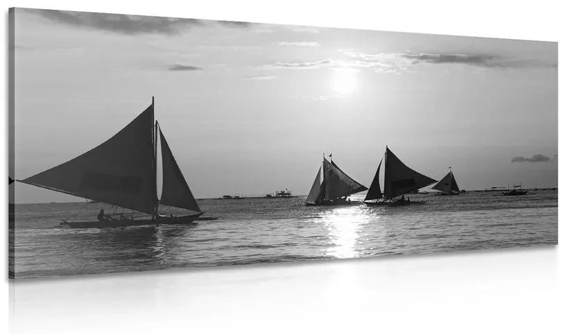 Obraz nádherný západ slunce na moři v černobílém provedení Varianta: 100x50