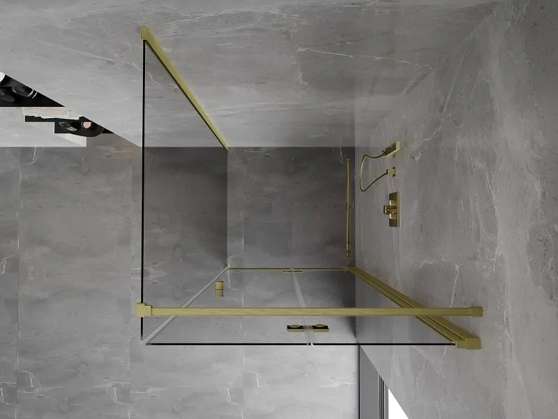 Mexen Mist-F T, 1-křídlý ​​skládací sprchový kout pravý 95 x 95 cm, čiré sklo, zlatý matný profil, 8A6T-095-095-55-00-P