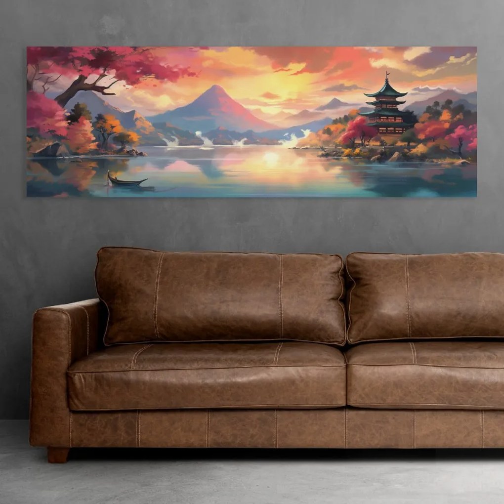 Obraz na plátně - Japonský chrám u vody FeelHappy.cz Velikost obrazu (šířka x výška): 210 x 70 cm