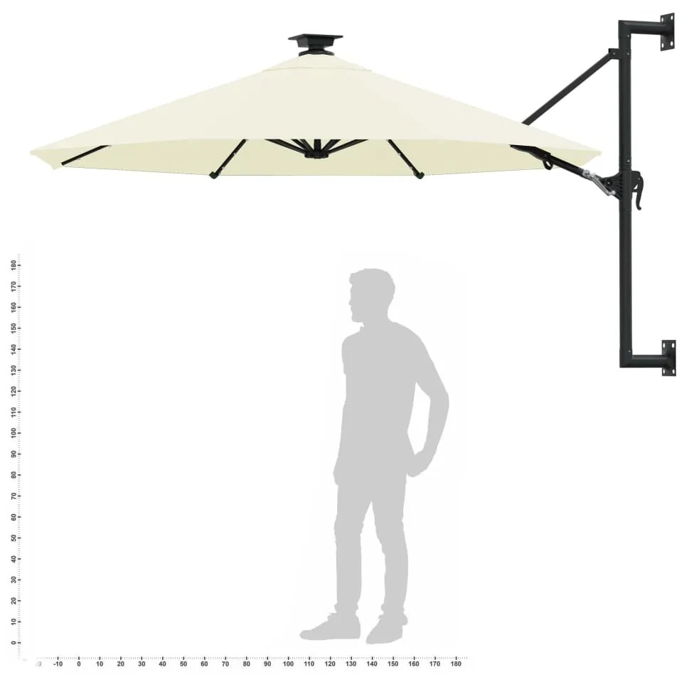 vidaXL Marketos Nástěnný zahradní slunečník s LED 300 cm pískový