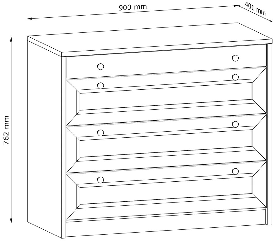 Komoda REL K4S | 90 cm | bílá | lamino o síle 18 mm + ozdobné MDF lišty 18 mm