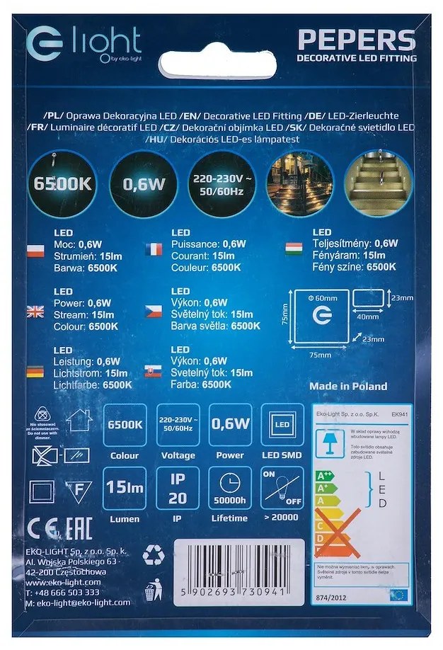 Schodišťové LED svítidlo Pepers, 1x LED 0,6w, 4000k, s