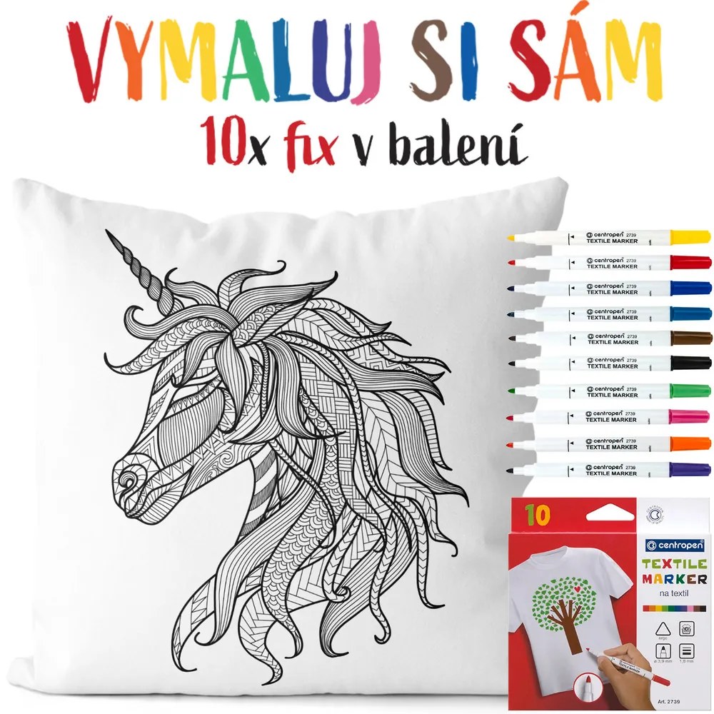 Polštářek s omalovánkou Unicorn (Velikost: 55 x 55 cm)