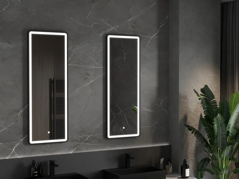 Mexen Coro osvětlené koupelnové zrcadlo 45 x 120 cm, LED 6000K, proti zamlžení, černý rám - 9817-045-120-611-70