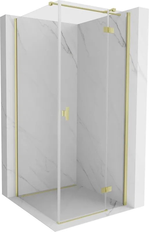 Mexen Mist HT, sprchový kout s výklopnými dveřmi pravý 90 x 90 cm, čiré sklo, zlatá matná, 8A5T-090-090-55-00-P