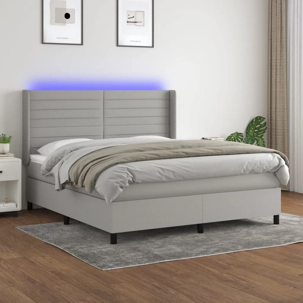 Box spring postel s matrací a LED světle šedá 180x200 cm textil 3138413