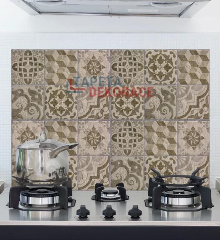 Crearreda samolepicí dekorace hliníková do kuchyně, za sporák Bellacasa béžové kachličky obkladačky 67254 Beije Azulejos (47 x 65 cm)