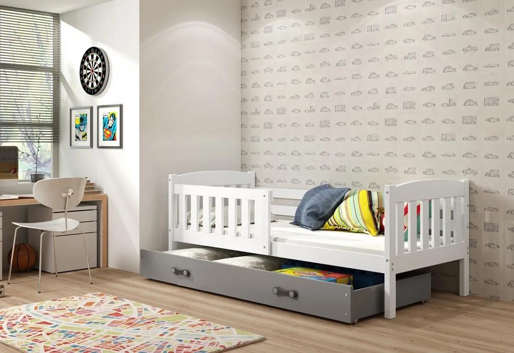 Dětská postel KUBUS P1 + úložný prostor + matrace + rošt ZDARMA, 90x200, bílý, grafitová