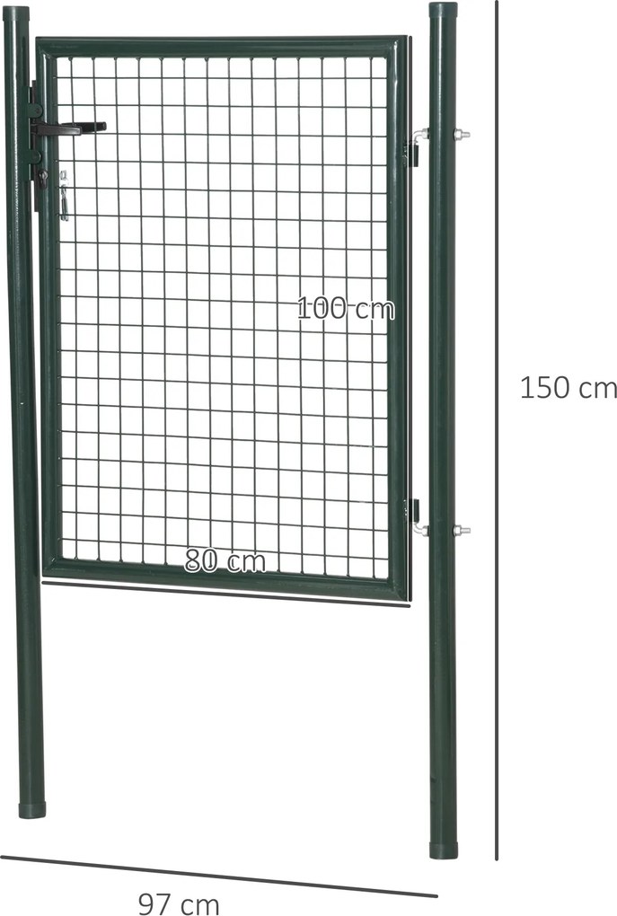 HOMCOM Ocelová zahradní brána s uzamykatelnou rukojetí a 3 klíči, blokující dveře pro venkovní patio a terasu 97x150 cm Zelená