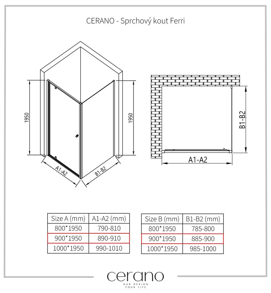 CERANO - Sprchový kout Ferri L/P - černá matná, transparentní sklo - 90x90 cm - křídlový