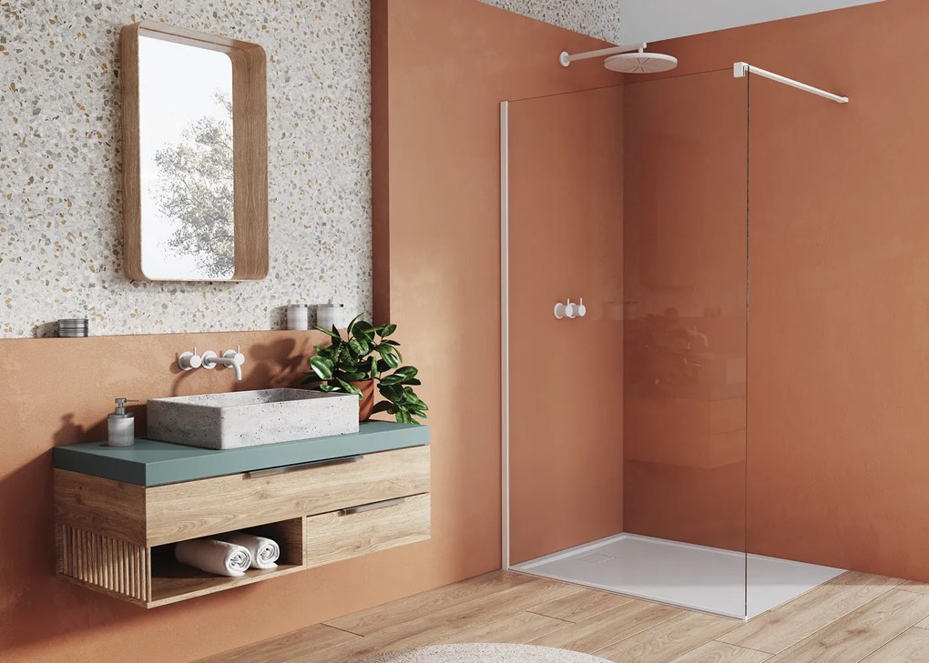 Sanswiss EASY STR4P Walk-In Pevná stěna samostatná 150 cm Šířka: 1500 mm, Profil: Bílá, Sklo: Hladké čiré