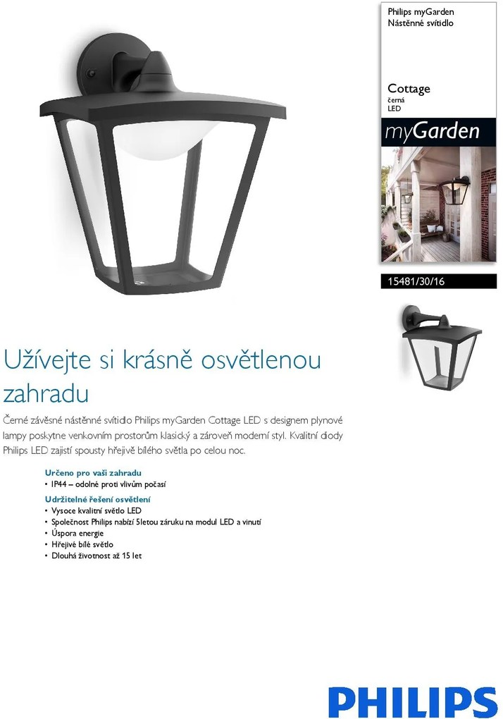 LED Venkovní nástěnné svítidlo Philips Cottage 15481/30/16 černé