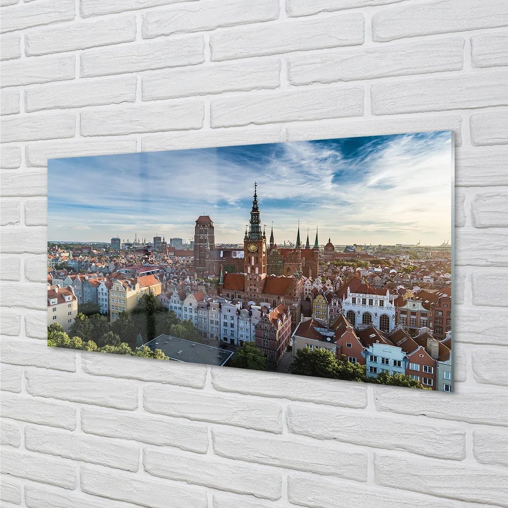 akrylový obraz Gdańsk Panorama kostel 140x70 cm