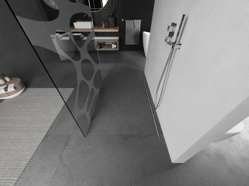 Mexen Kioto, sprchová zástěna Walk-In 100 x 200 cm, 8mm čiré sklo bílý vzor, ​​broušená ocel profil, 800-100-002-97-97
