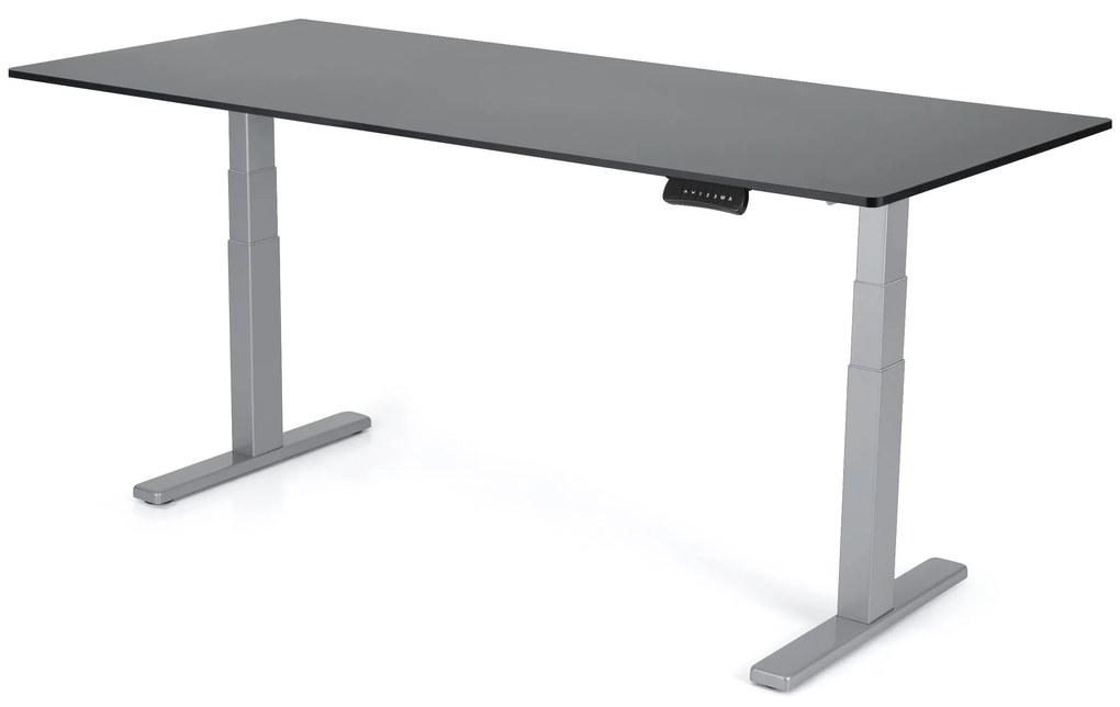 Výškově nastavitelný stůl Liftor 3segmentové nohy premium šedé,   černá deska pro kancelářský výškově nastavitelný stůl 1800 x 800 x 18 mm