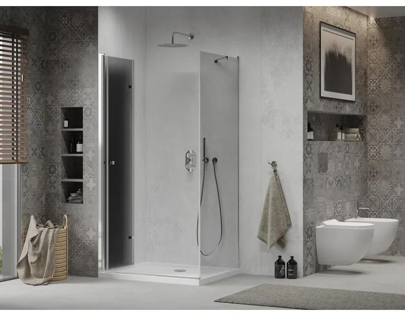 Mexen Lima skládací sprchový kout 80 x 70 cm, Grafitově černá, Chromovaná + sprchová vanička Flat, Bílá - 856-080-070-01-40-4010