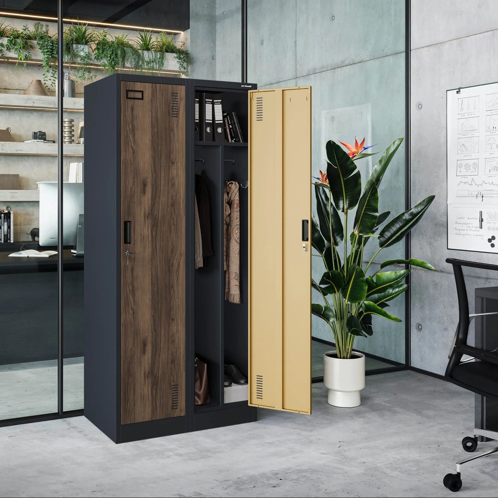 Šatní skříňka pro zaměstnance 4-boxová, antracit/ořech, 800x1800x500 mm: KACPER Eco Design