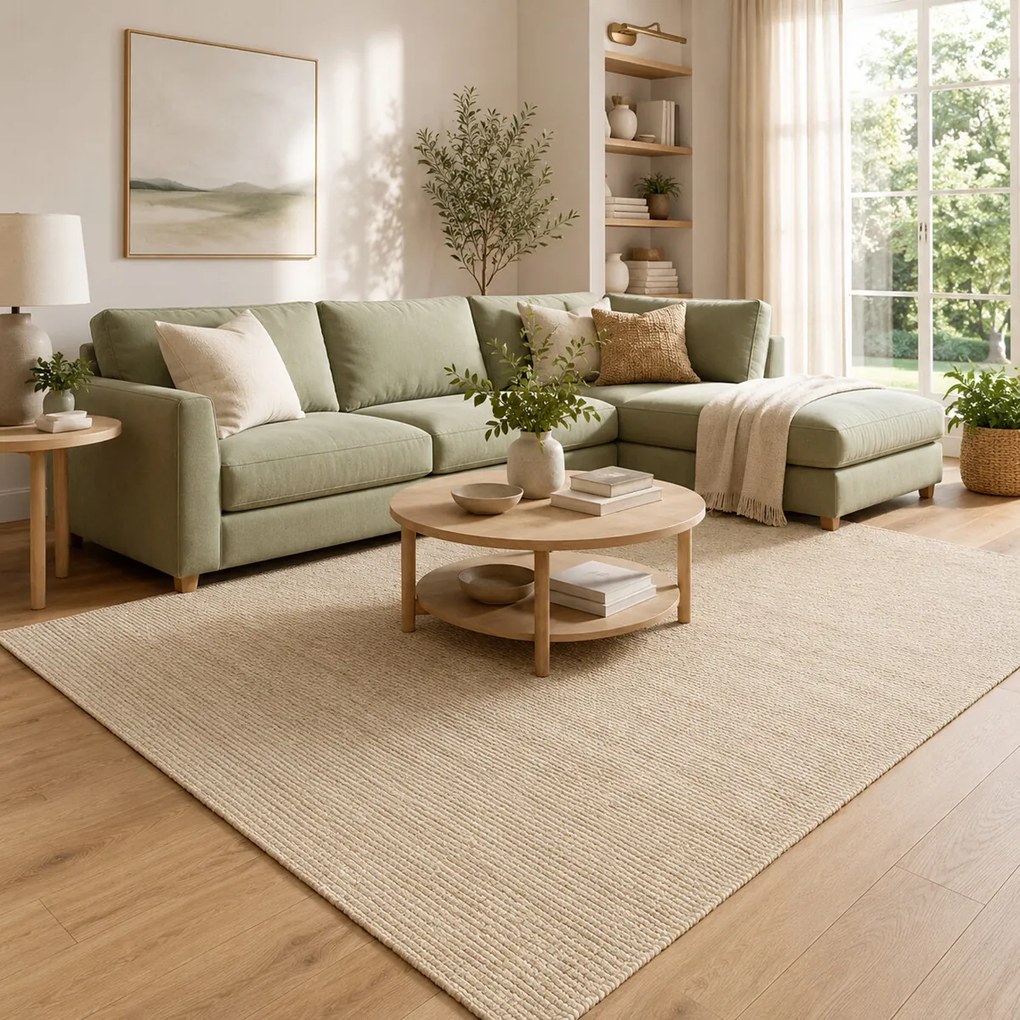 Hanse Home, Kusový koberec Bouclé Jute 105973 Ivory White, 120x170, béžová, chodba / předsíň
