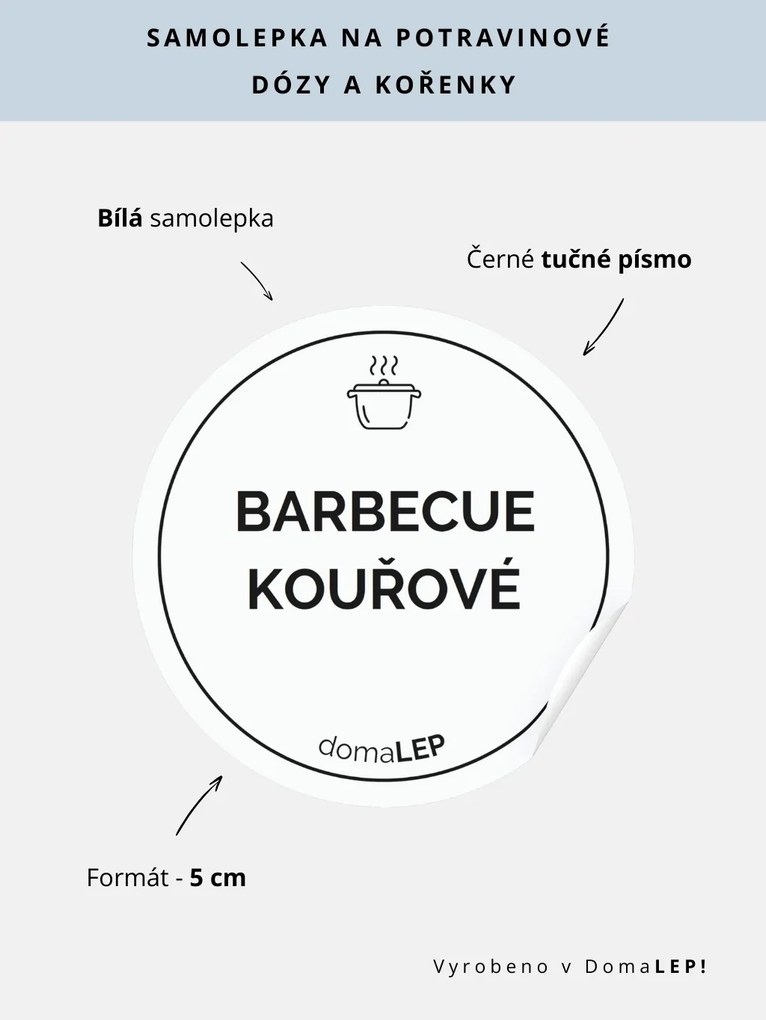 Samolepka na kořenky BARBECUE KOUŘOVÉ bílá 5 cm tučné písmo