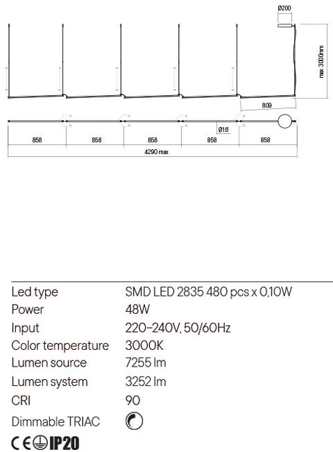 Redo Závěsné nastavitelné LED svítidlo Stick, max. 4290mm Barva: Černá