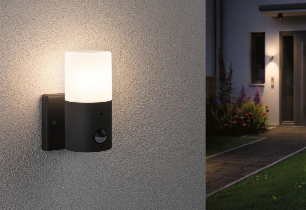 P 94648 Venkovní nástěnné svítidlo Tubs pohybové čidlo IP44 kruhové 105x130mm max. 15W 230V šedá mat kov/umělá hmota - PAULMANN
