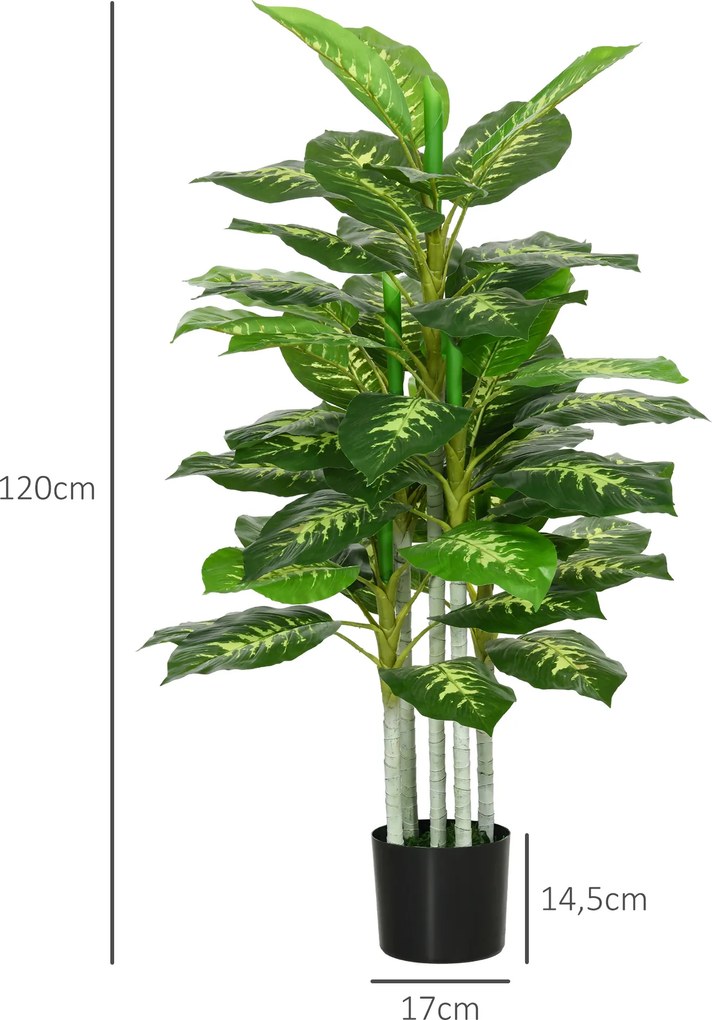 HOMCOM Umělá Dieffenbachia Velká 120 cm, Umělá Rostlina Dieffenbachia v Květináči, Umělé Stromy s Umělou Trávou pro Dekoraci Obývacího Pokoj a Ložnice