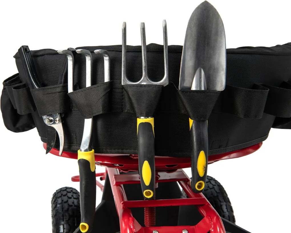 Costway Mobile Gardening Seat Zahradní vozík Řiditelný vozík na nářadí s úložným