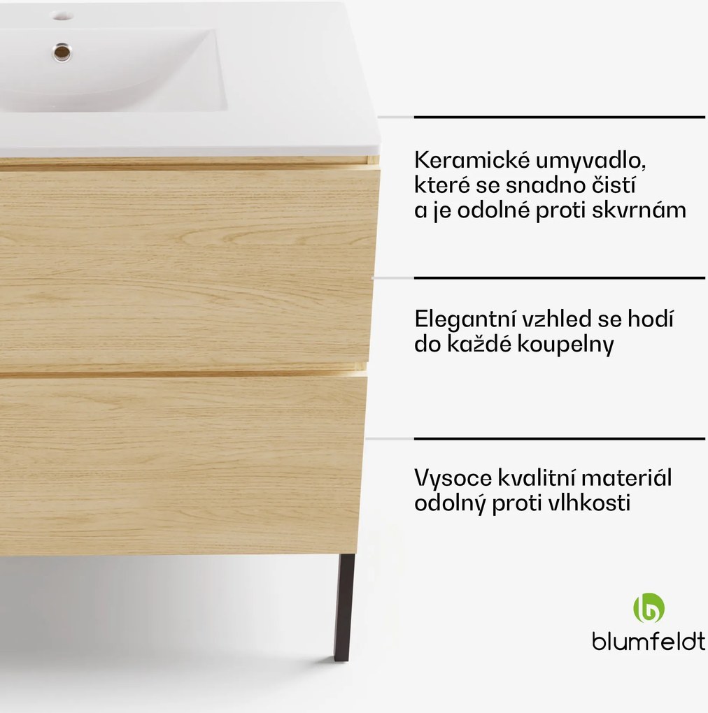 Blumfeldt Johnstone, umyvadlo a skříňka do koupelny, 80 cm, keramické umyvadlo, zavírání Soft-Close