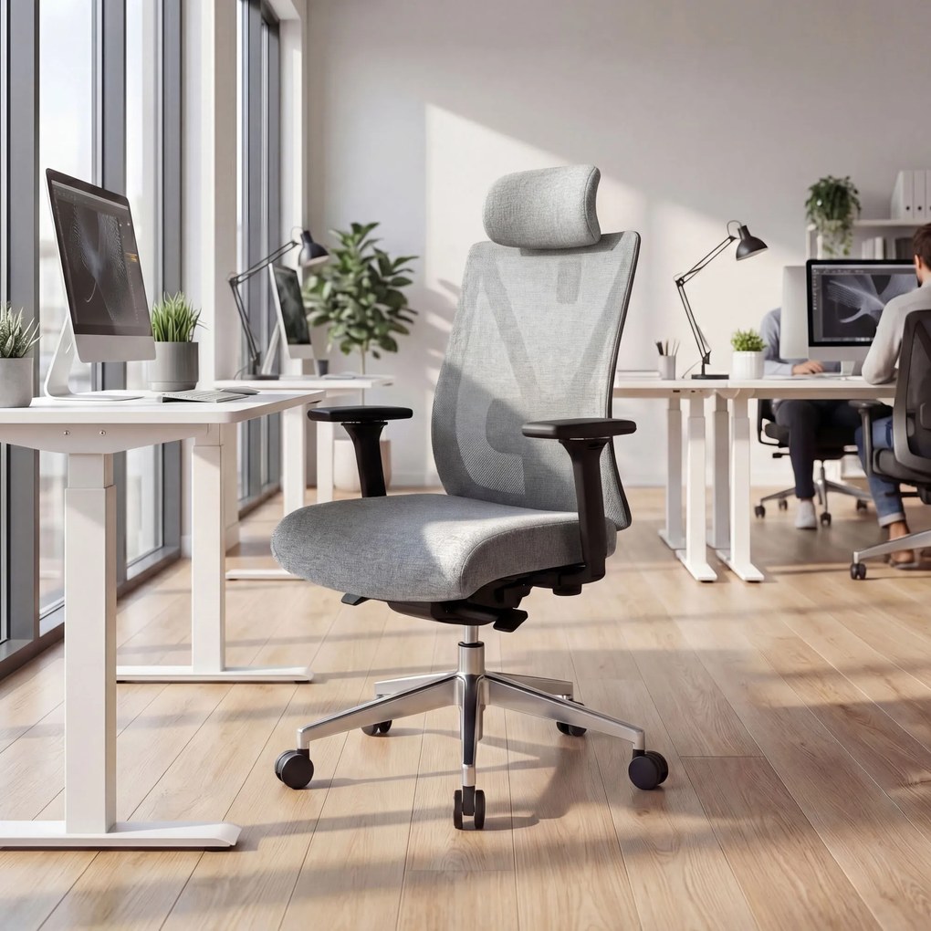 Ergonomická otočná kancelářská židle s síťovaným opěradlem, šedá: VECTOR
