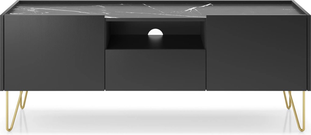 PSK Televizní stolek HOPE, Černá/Marmur Black Royal 144 cm