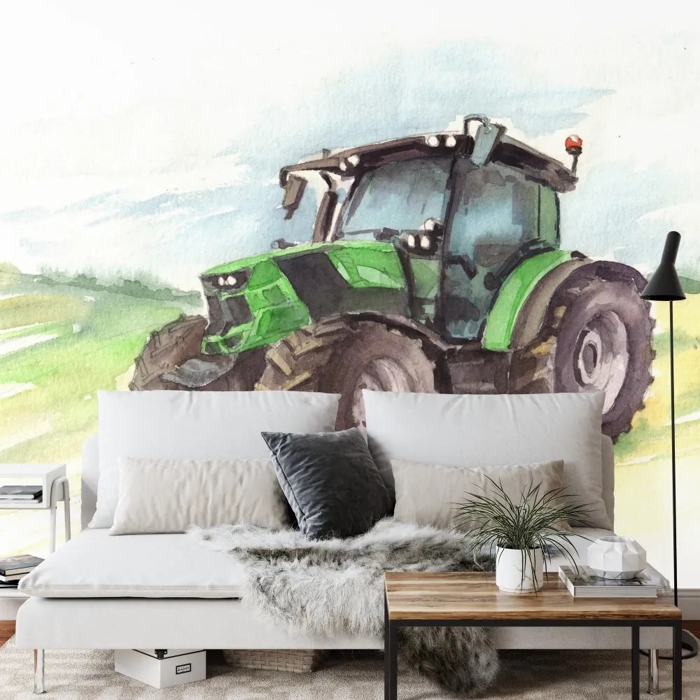 Fototapeta Traktor Malovaný Akvarelem Omyvatelný vlies 520x318
