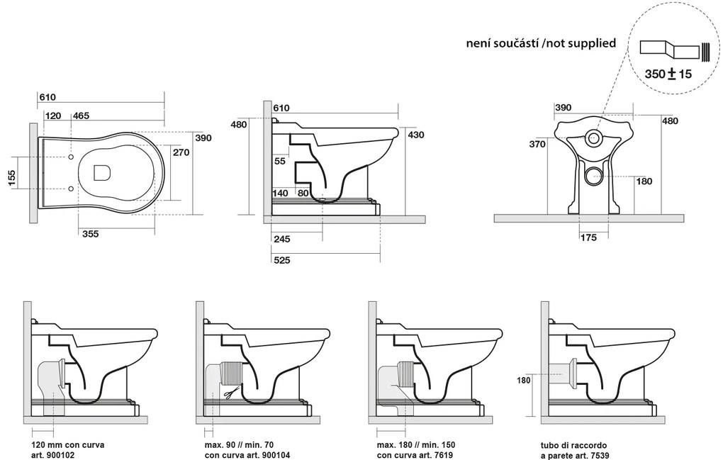 Kerasan RETRO WC mísa stojící, 39x61cm, spodní/zadní odpad, bílá 101601