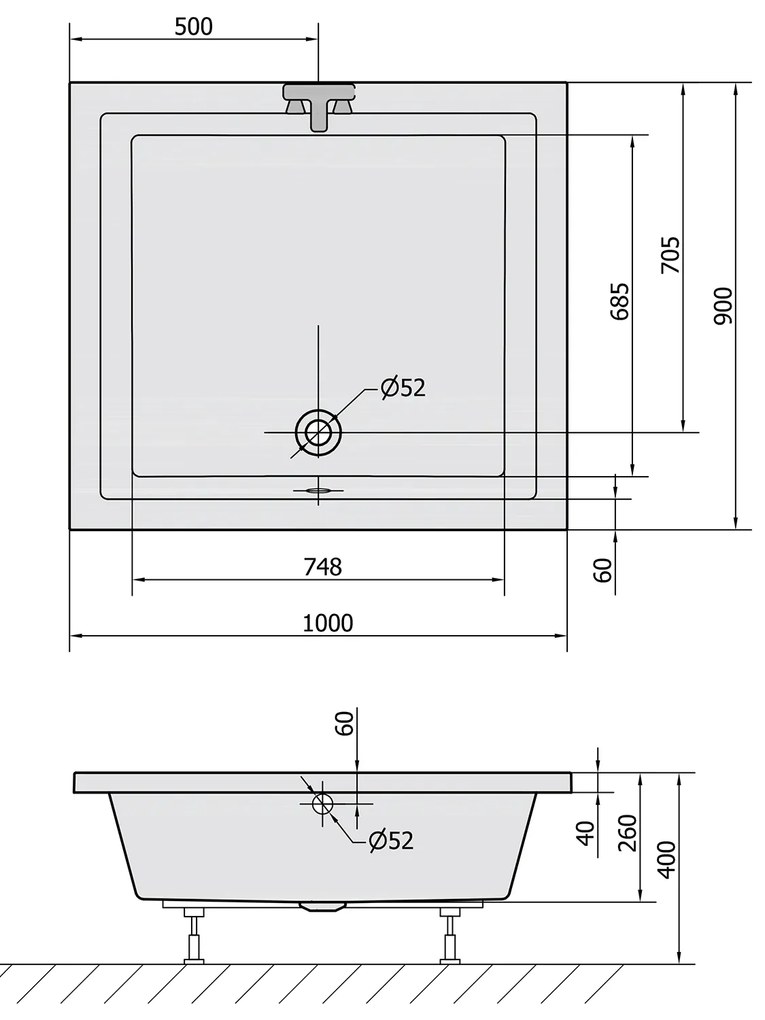 Polysan DEEP hluboká sprchová vanička, obdélník 100x90x26cm, bílá - 72340