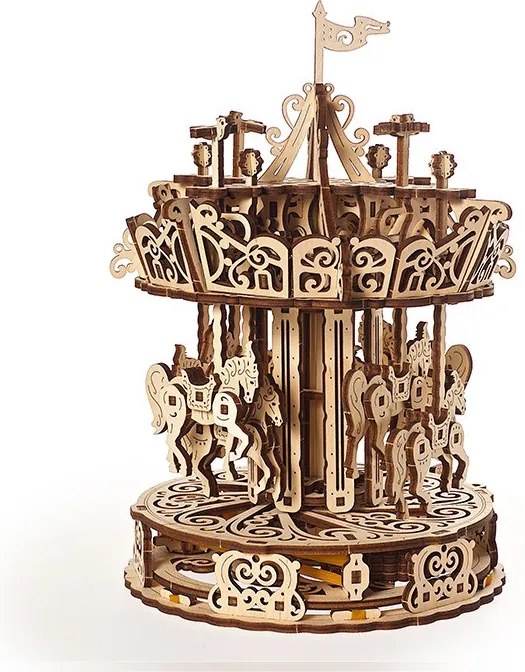 UGEARS 3D dřevěné mechanické puzzle – Kolotoč (305 dílků)