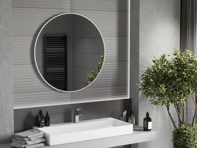 Mexen Loft, kulaté koupelnové zrcadlo 90 cm, barva rámu bílá, 9850-090-090-000-20