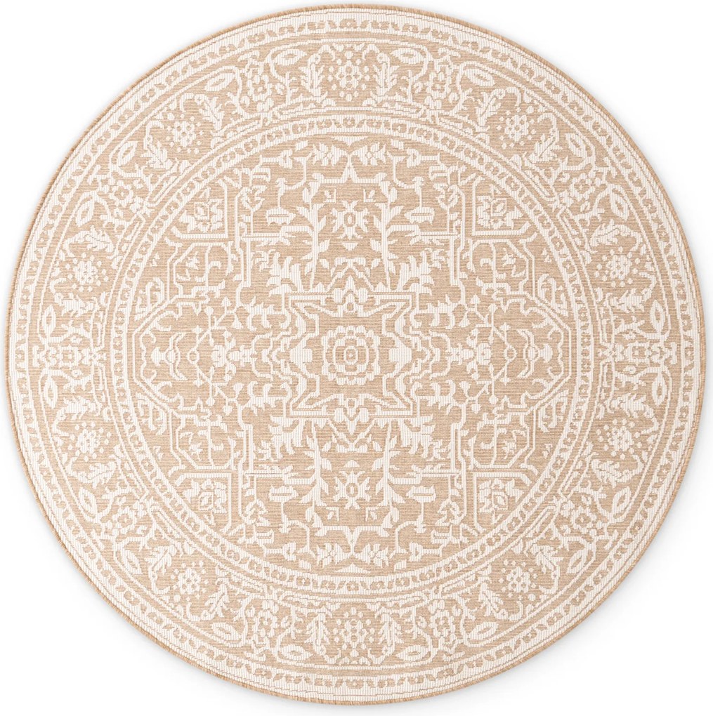 NORTHRUGS, Kusový koberec Duet Kona 106250 Beige/White kruh - na ven i na doma, 160x160 (průměr) kruh, béžová, chodba / předsíň