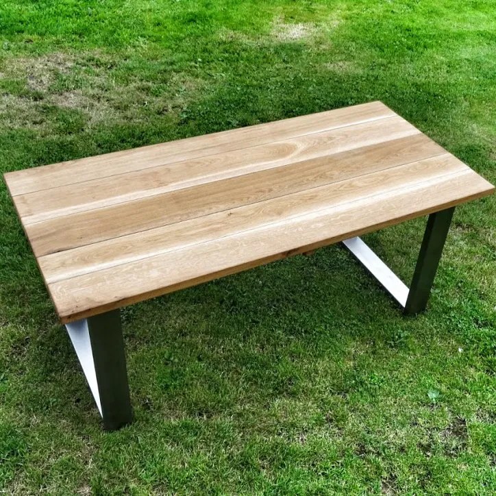 KULHÁNEK Zahradní stůl s nerezovou podnoží Odstín nátěru: lazura - teak, Velikost desky: 150x80 cm